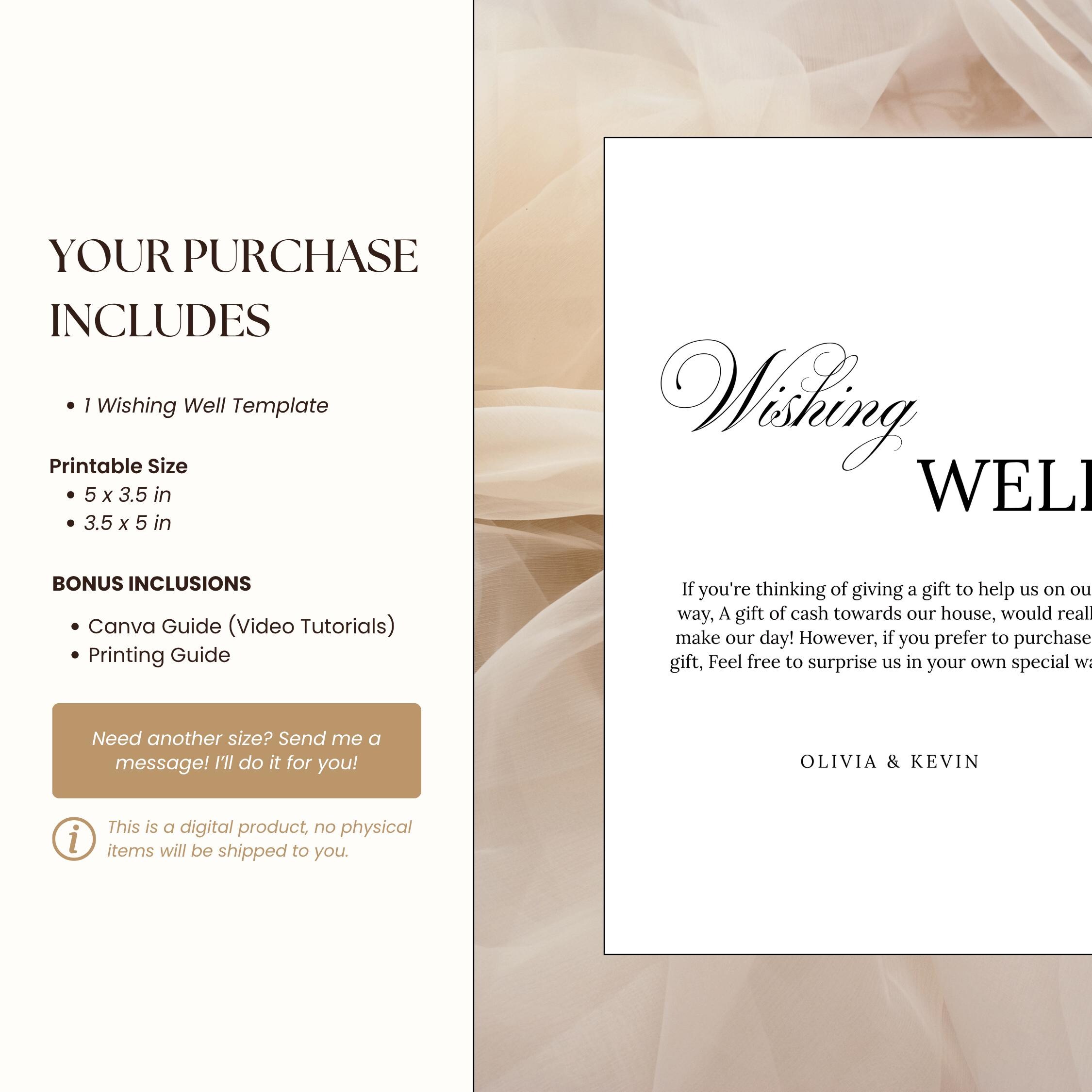 Minimalist Wishing Well Card Template, Wedding Gift Request, Honeymoon ...