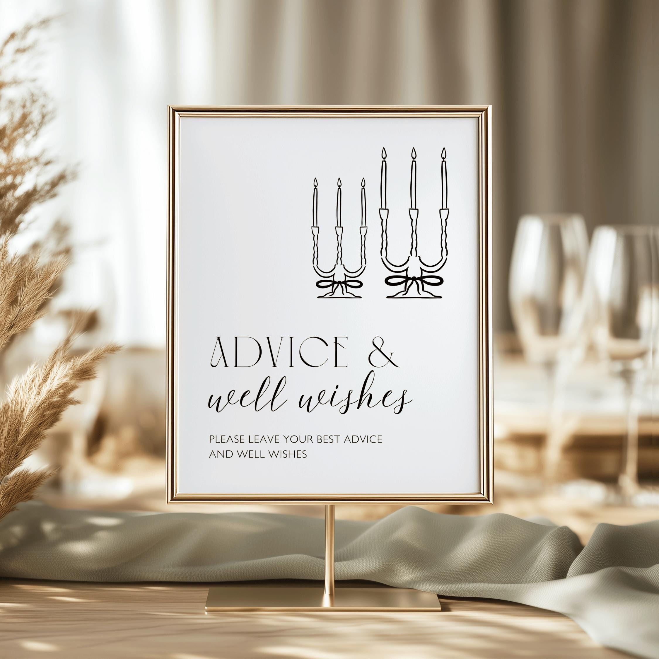 Minimalist Advice and Well Wishes Sign Template Bridal Shower Advice ...