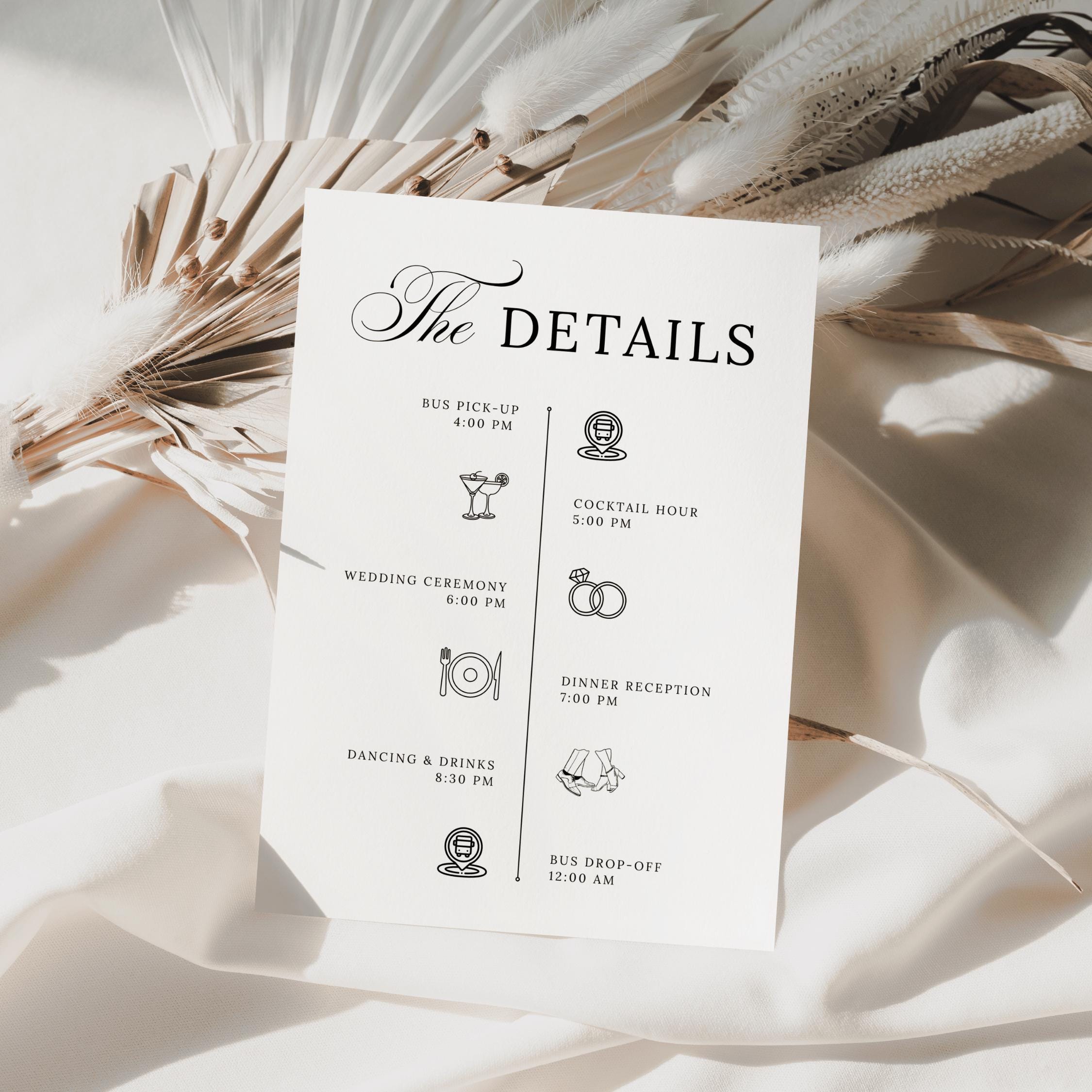 Minimalist Wedding Details Card Template, Editable Wedding Ceremony ...