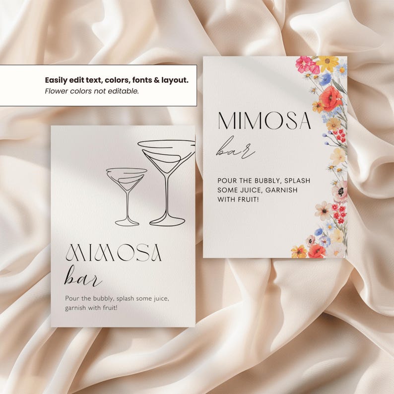 Wildflower Mimosa Bar Sign Template Bridal Shower Momosa Bar Printable ...