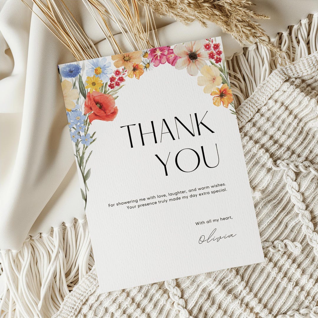 Wildflower Thank You Card Template Printable Floral Thanks Card ...