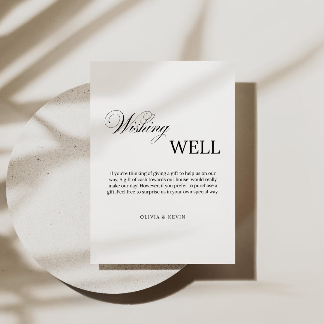 Minimalist Wishing Well Card Template, Wedding Gift Request, Honeymoon ...