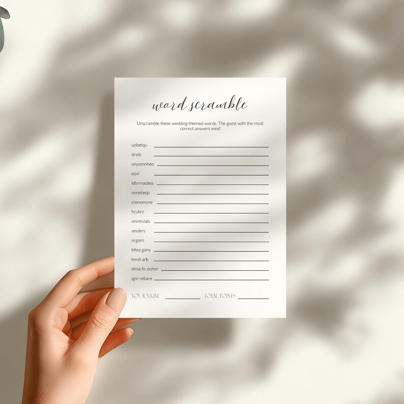 Minimalist Word Scramble Bridal Shower Game Template Printable Simple ...