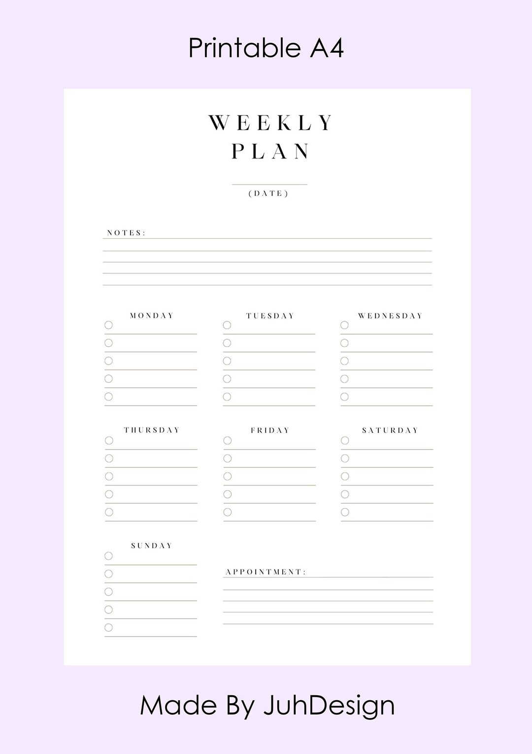 Weekly Planner Printable A4, Minimalist Weekly Design, Weekly Organizer ...