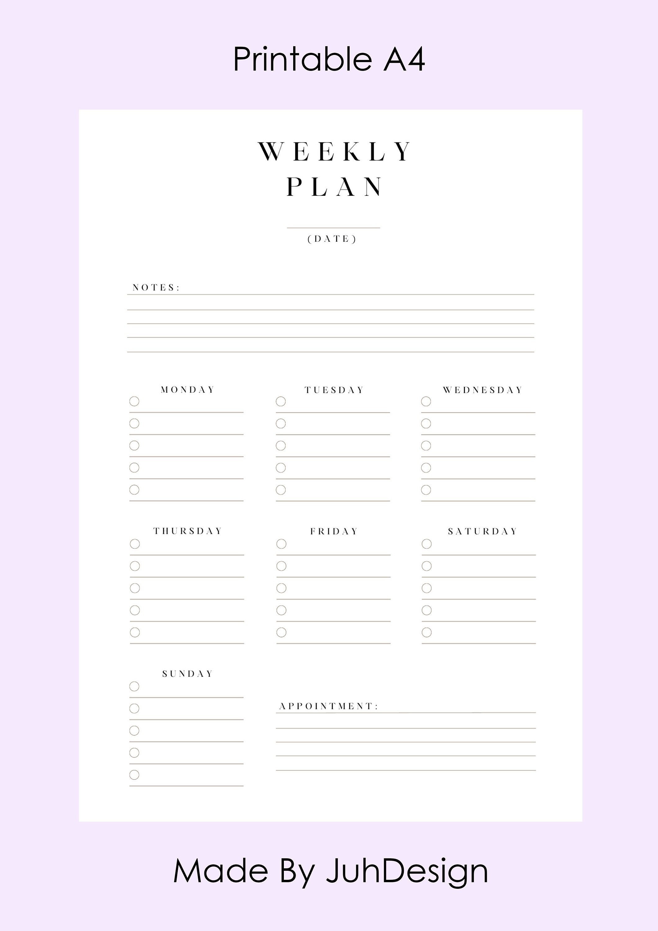 Weekly Planner Printable A4, Minimalist Weekly Design, Weekly Organizer ...
