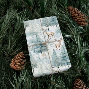 Whimsical Reindeer Forest Gift Wrap Holiday Gift Wrap Satin Wrapping ...