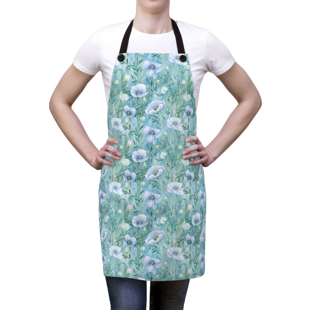 Whimsical Blue Floral Apron, Kitchen, Cooking, Florist, Gardening ...