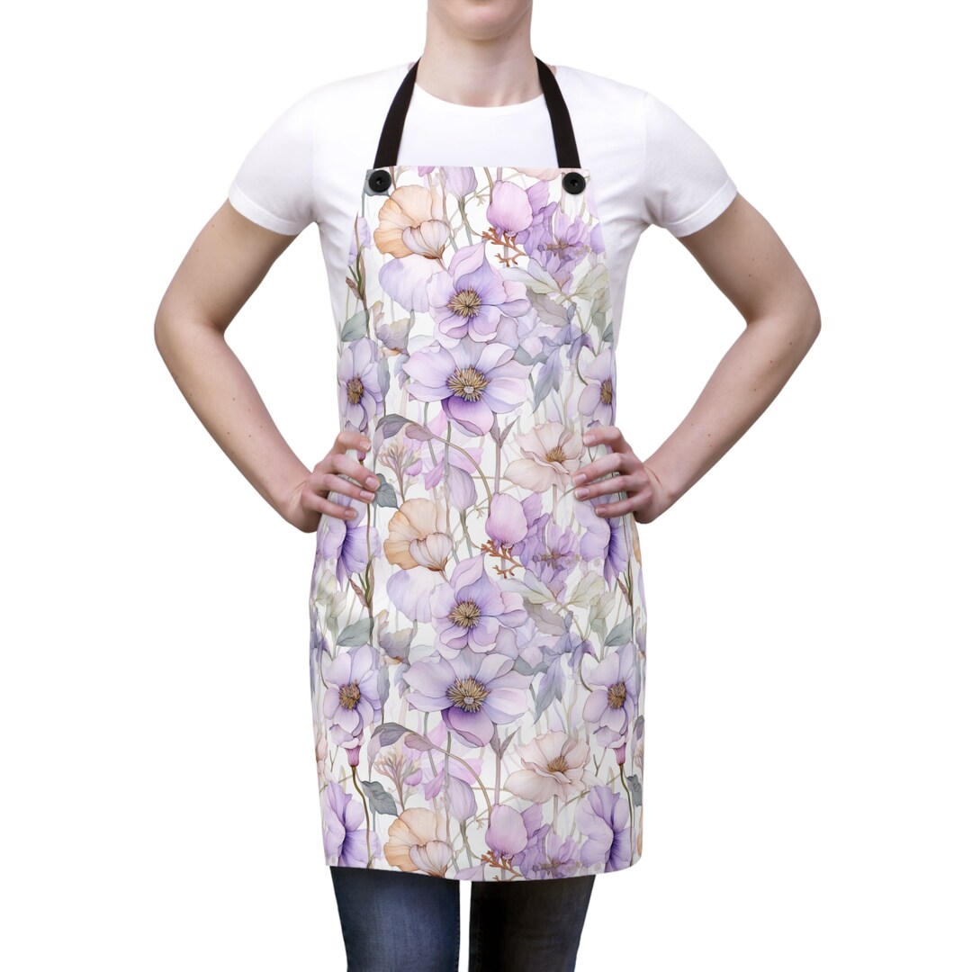 Whimsical Purple Floral Apron, Kitchen, Cooking, Florist, Gardening ...
