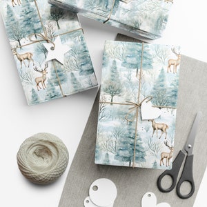 Whimsical Reindeer Forest Gift Wrap Holiday Gift Wrap Satin Wrapping ...