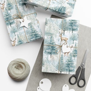 Whimsical Reindeer Forest Gift Wrap Holiday Gift Wrap Satin Wrapping ...