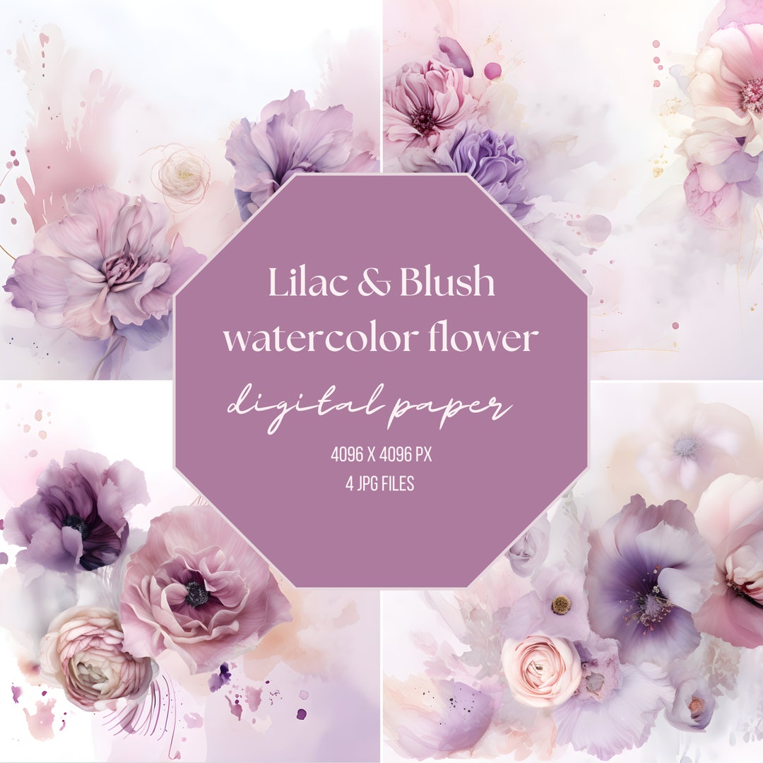 Blush Pink and Purple Digital Paper | Watercolor Flowers | Wedding ...