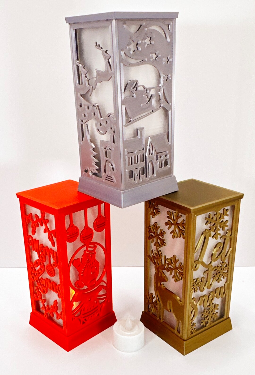 Festive Christmas LED Candle Lanterns Set Holiday Decorative Lighting ...