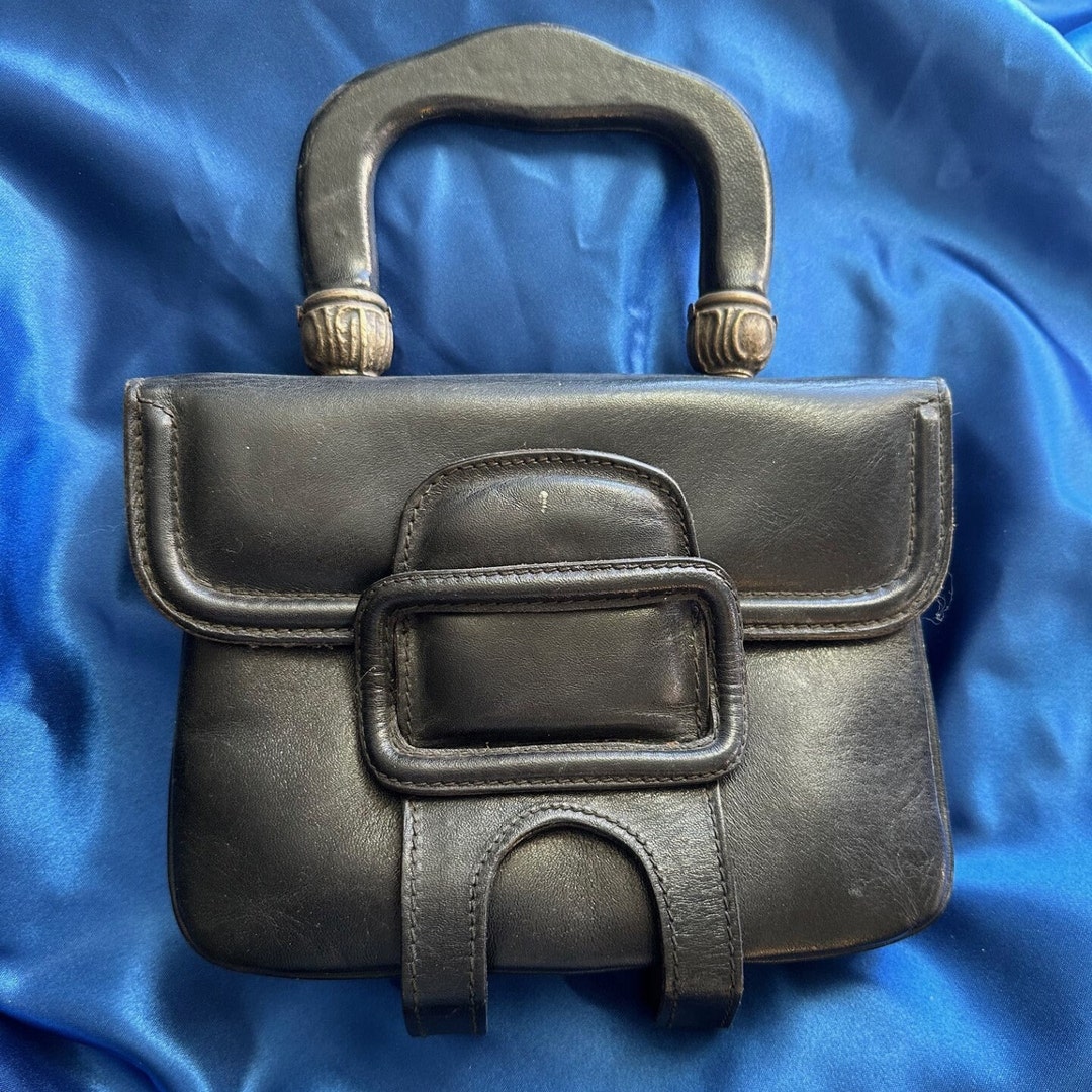 Vintage Italian Black Leather Handbag - Etsy
