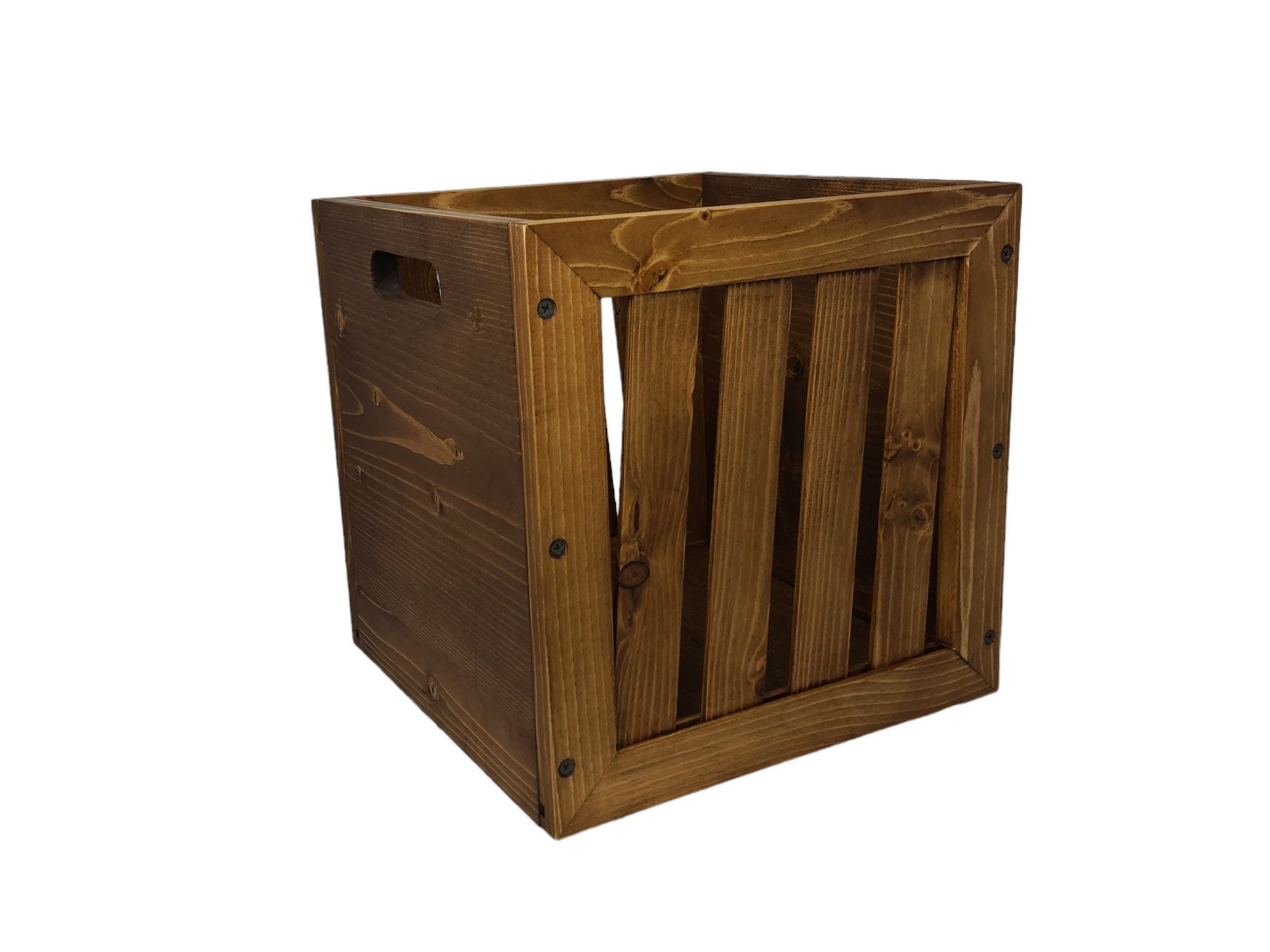 Wooden Crate Wood Storage Box Rustic Shelf Cube Slatted 12" X12" X11.75 ...