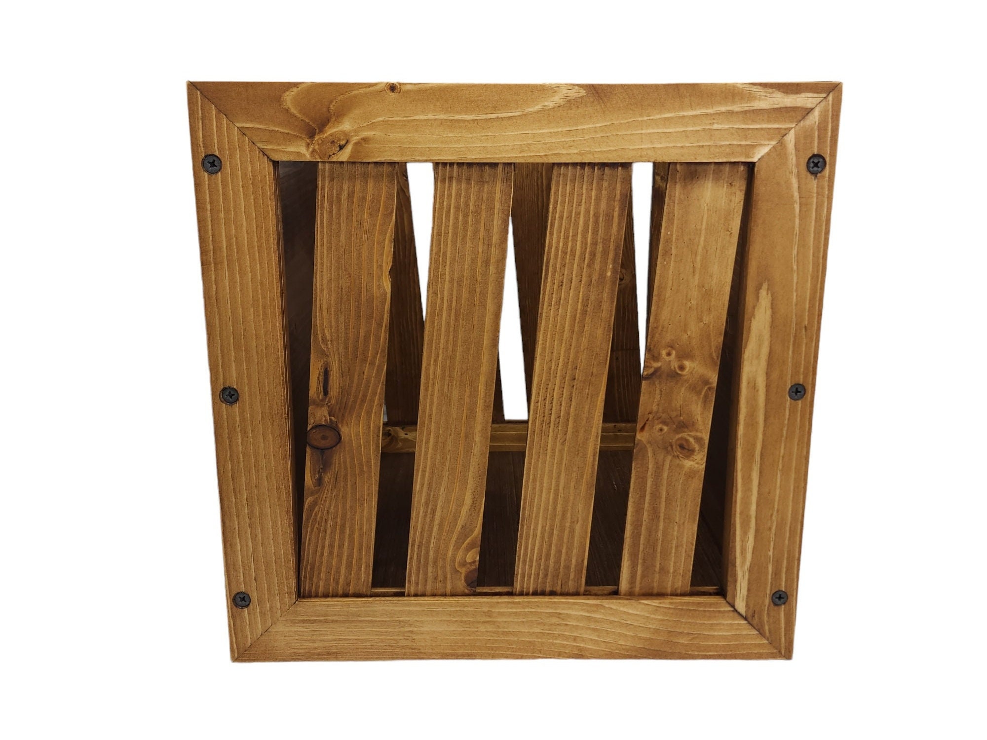 Wooden Crate Wood Storage Box Rustic Shelf Cube Slatted 12" X12" X11.75 ...