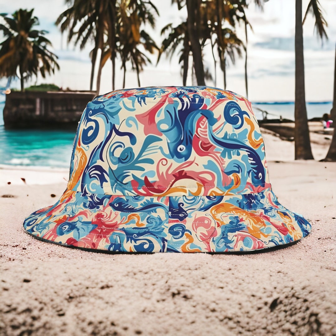Beach Party Bucket Hat Nautical Bucket Hat, Ocean Waves Camping Hat ...
