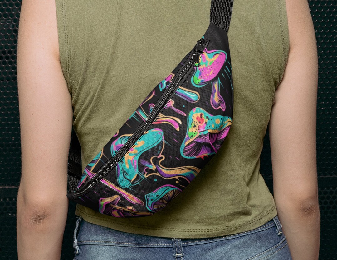 Rave Outfit Belt Bag, Magic Mushrooms Outdoor Drawstring Fanny Pack ...