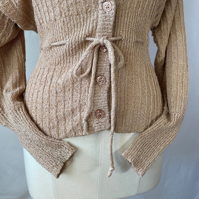 Vintage 1970s Tan Knit Cardigan Balloon Sleeves Button up Cardigan With ...