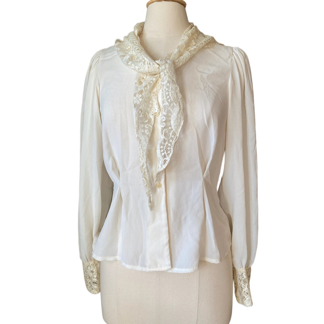 1970s Cream Lace Blouse - Vintage White Lace Blouse - Vintage Cream ...