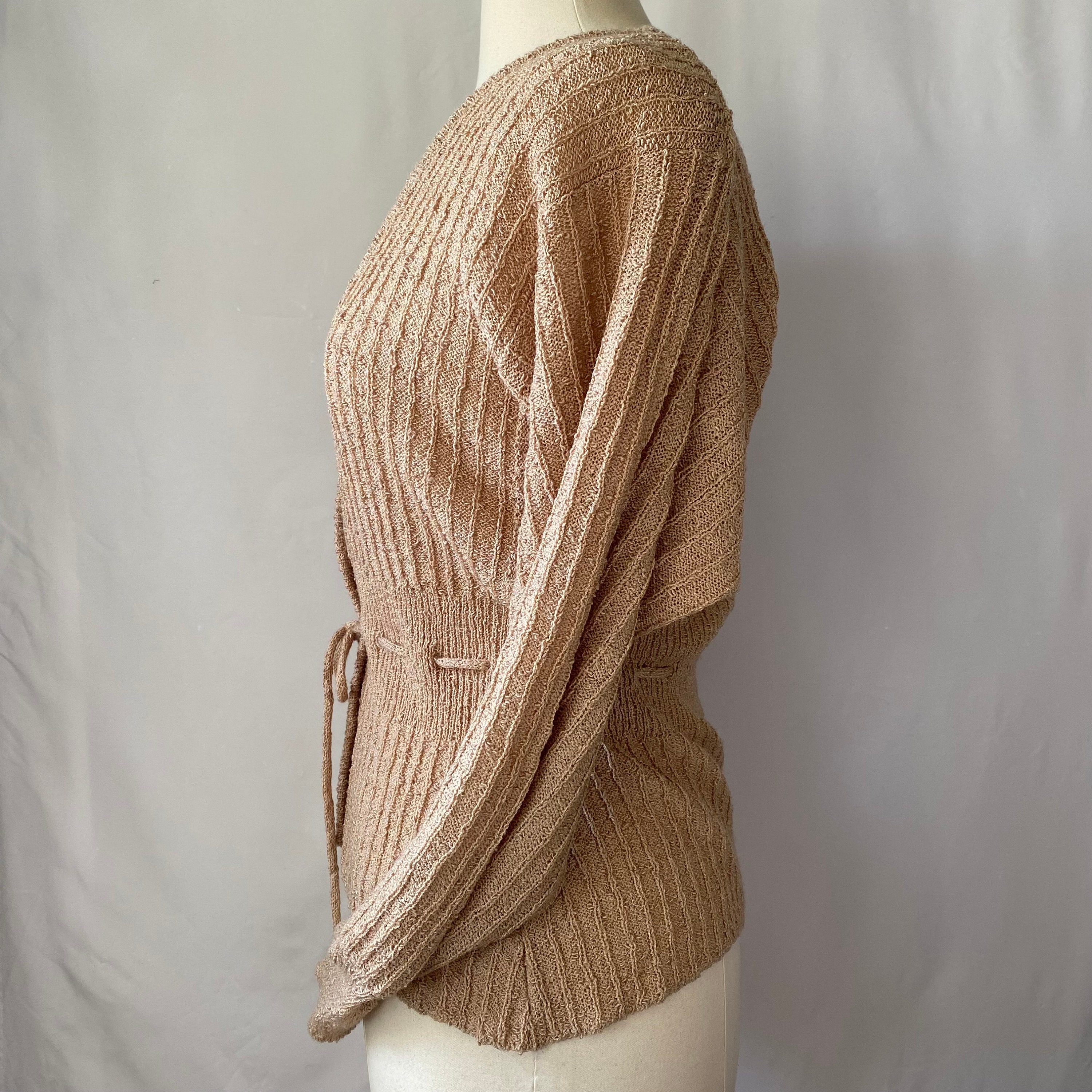 Vintage 1970s Tan Knit Cardigan Balloon Sleeves Button up Cardigan With ...
