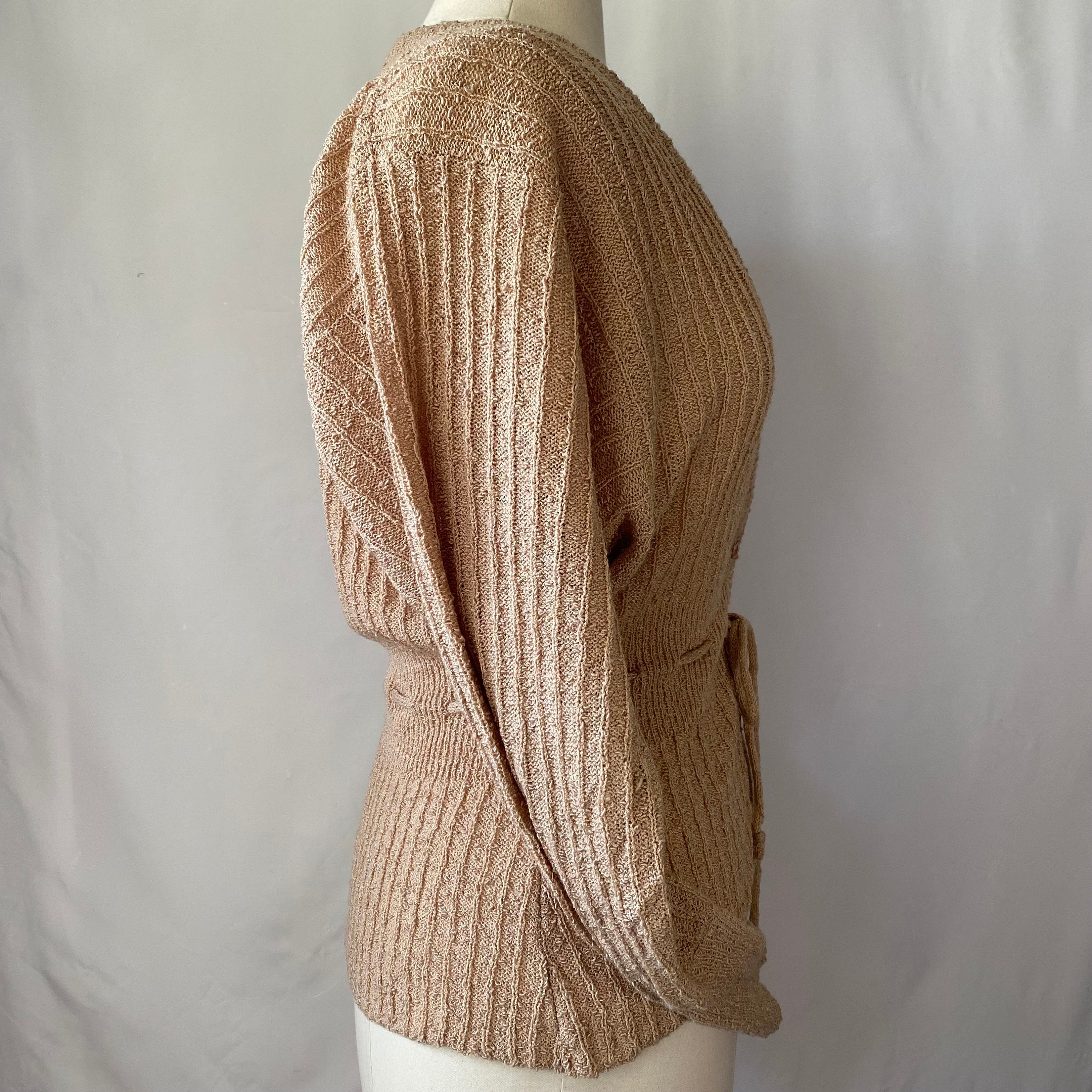 Vintage 1970s Tan Knit Cardigan Balloon Sleeves Button up Cardigan With ...