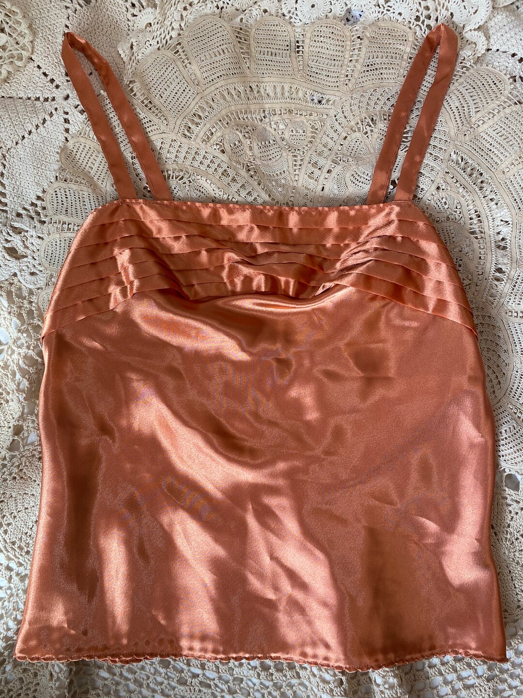 Vintage 80s Coral Orange Satin Camisole Ruffles Vintage Lingerie ...