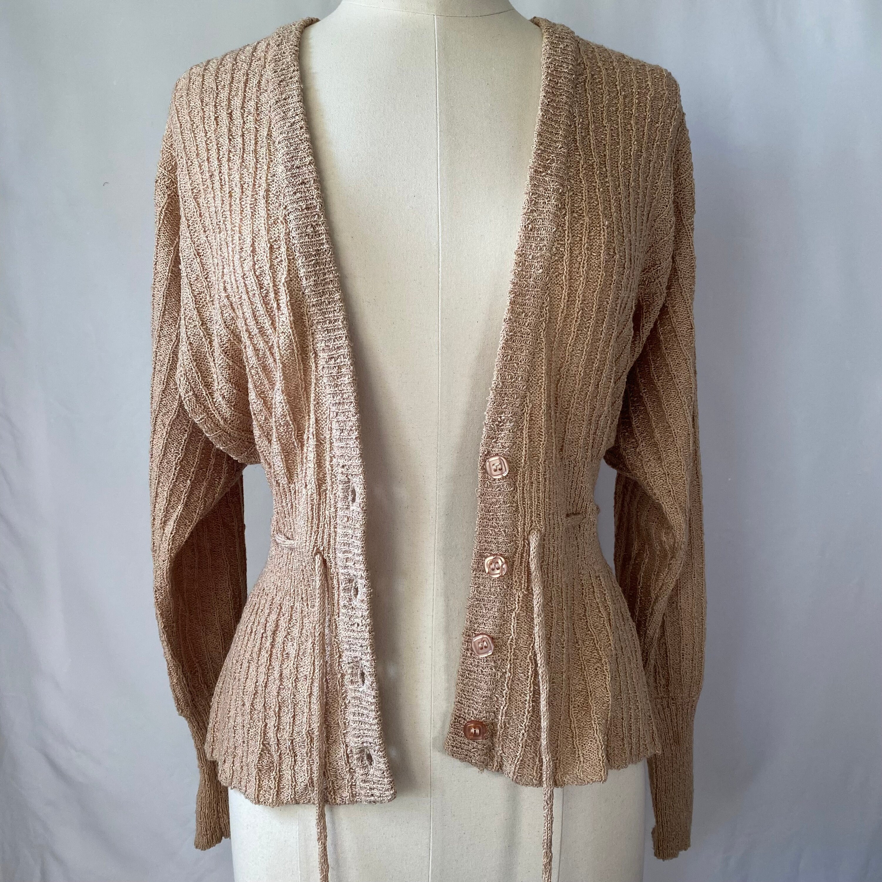 Vintage 1970s Tan Knit Cardigan Balloon Sleeves Button up Cardigan With ...