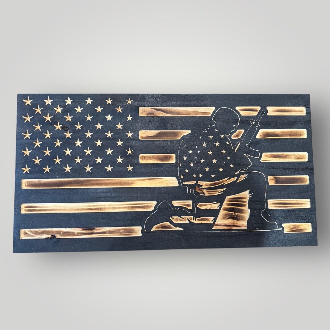 Personalized Kneeling Soldier Wood Flag, Military Wall Art - Etsy