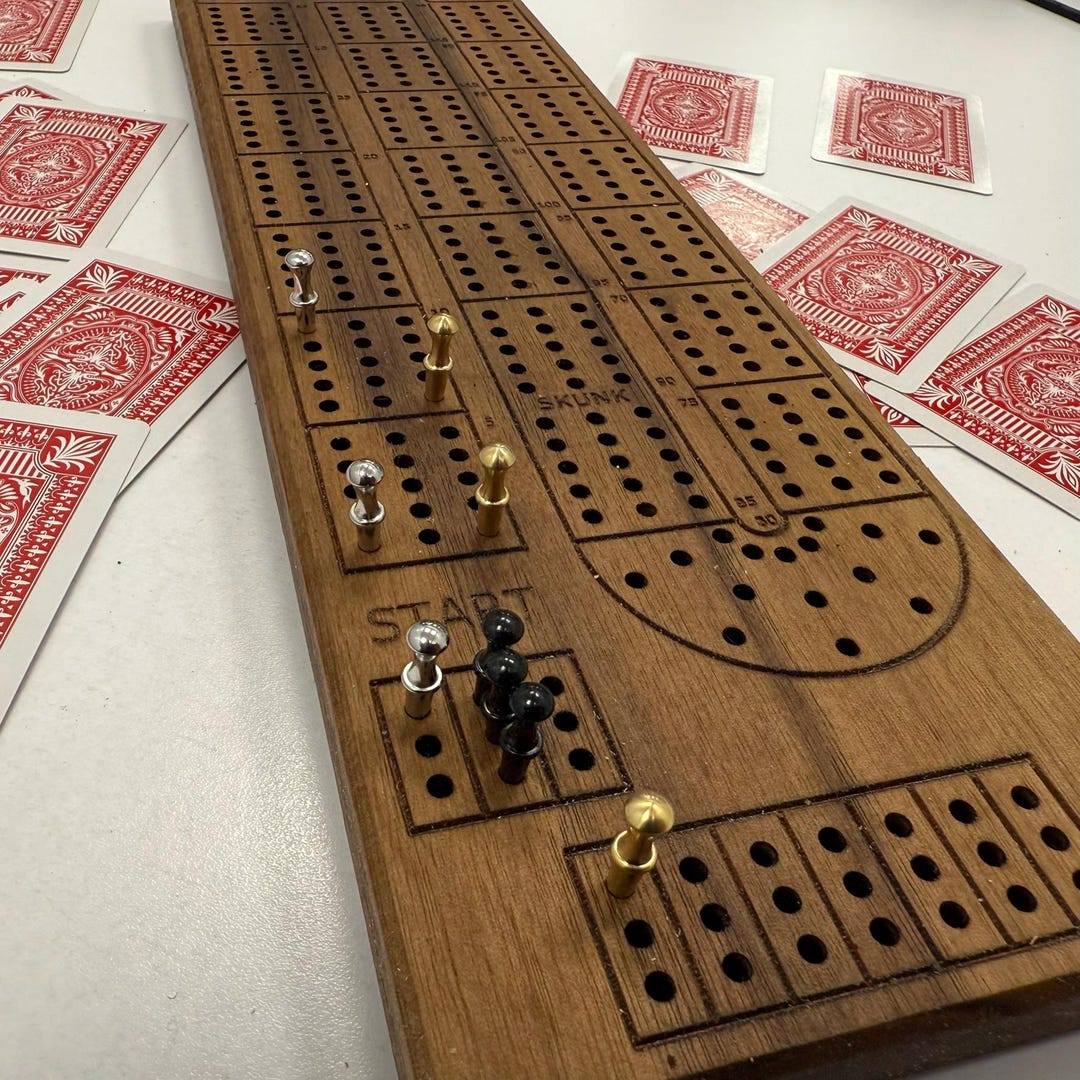Classic Solid Walnut Cribbage Board - Portable Travel Size - Complete ...