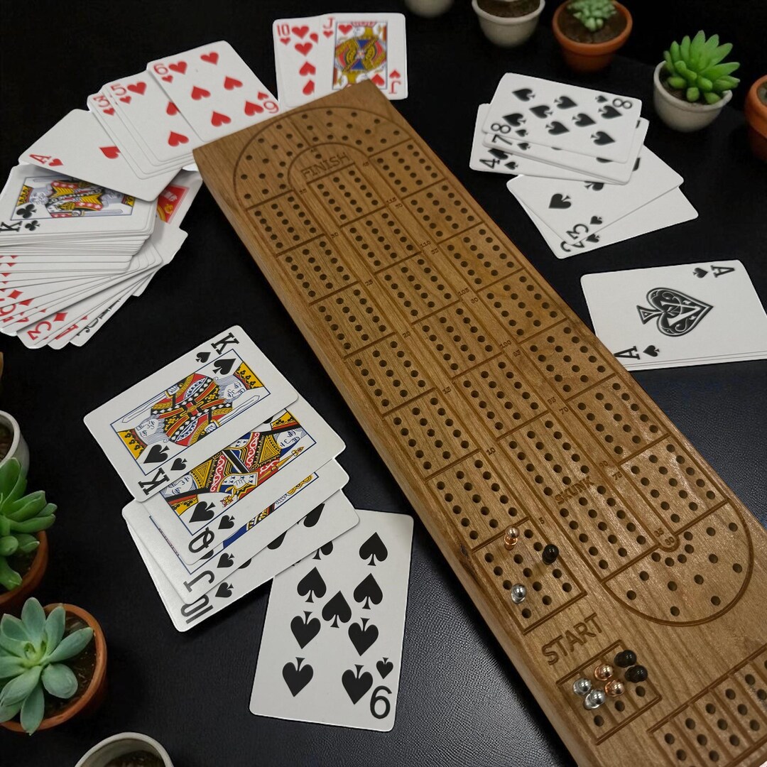 Personalized Cherry Cribbage Board, Integrated Peg Storage, 9 Metal ...