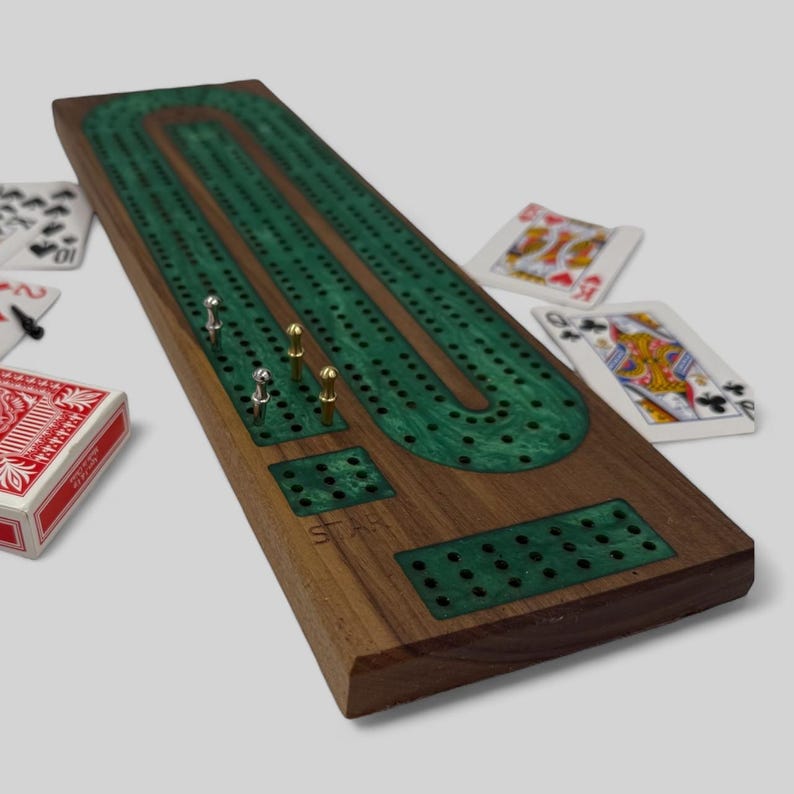 Luxury Cribbage Board – Solid Walnut Hardwood With Epoxy Resin Track ...