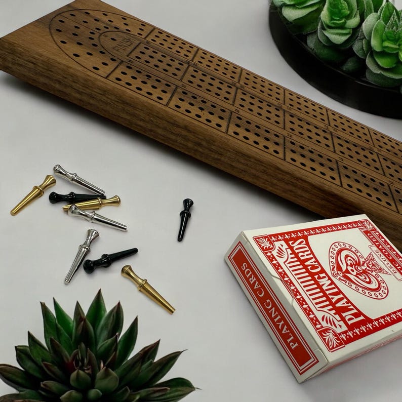 Personalized Walnut Cribbage Board With Integrated Peg Storage Includes ...