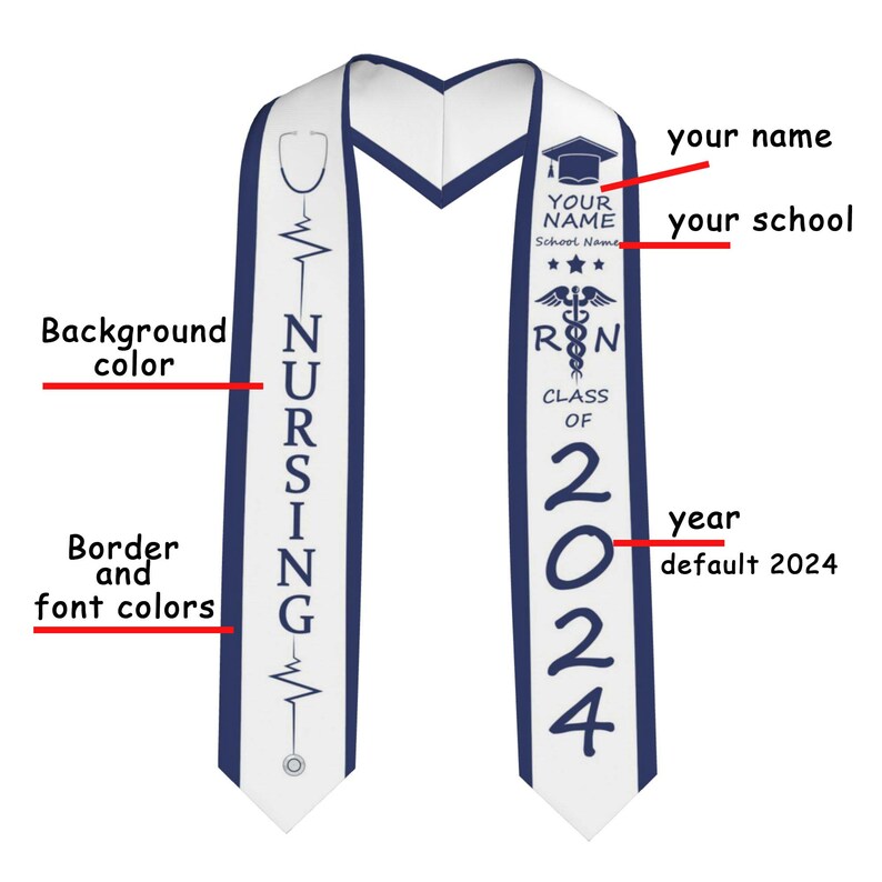 Custom RN Nursing Graduation Stole,personalized Class of 2024 ,custom ...