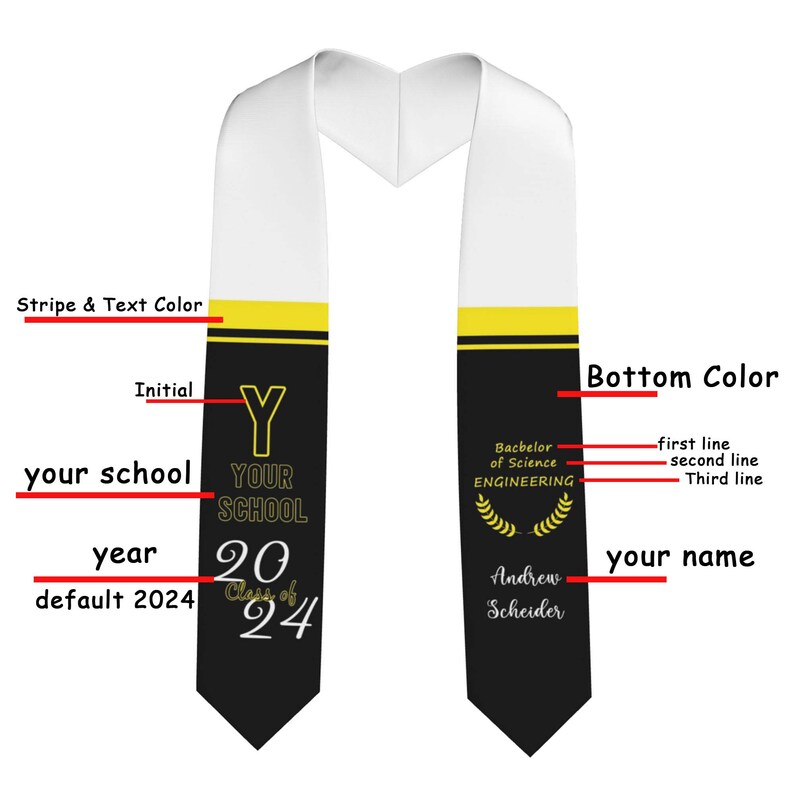 Custom Class of 2025 Graduation Stole,custom School Name Sash,custom ...