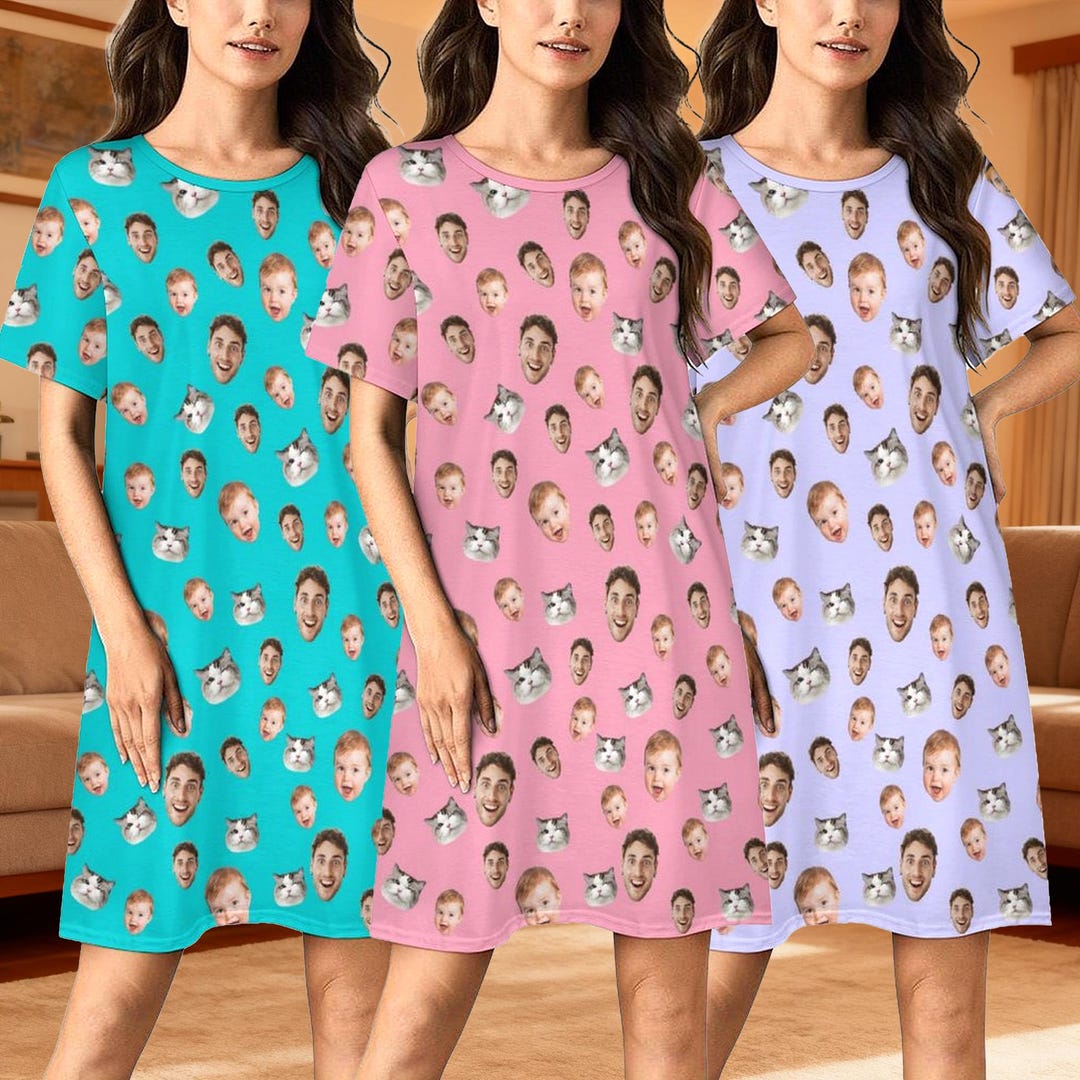 Custom Face Pajama Dress,personalized Photo Nightgown,personalized ...