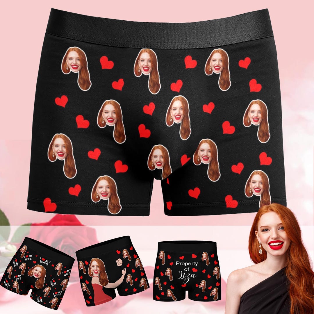 Custom Face Boxer With Red Heart, Personalized Photo Boxer Briefs ...