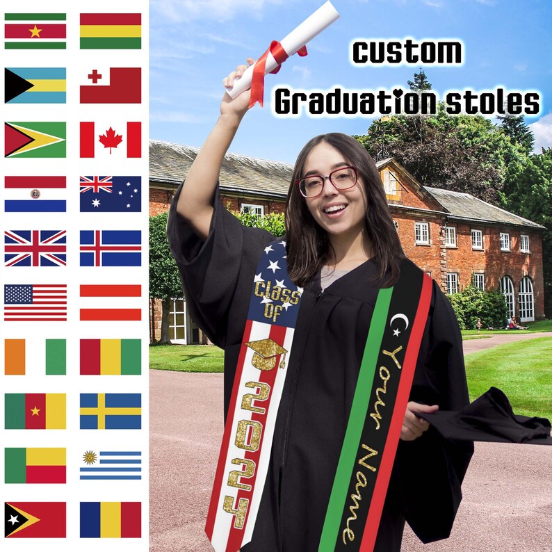 Custom Flag Graduation Stole,custom Graduate Sash With Name,custom Gifts for Grad,custom Class ...