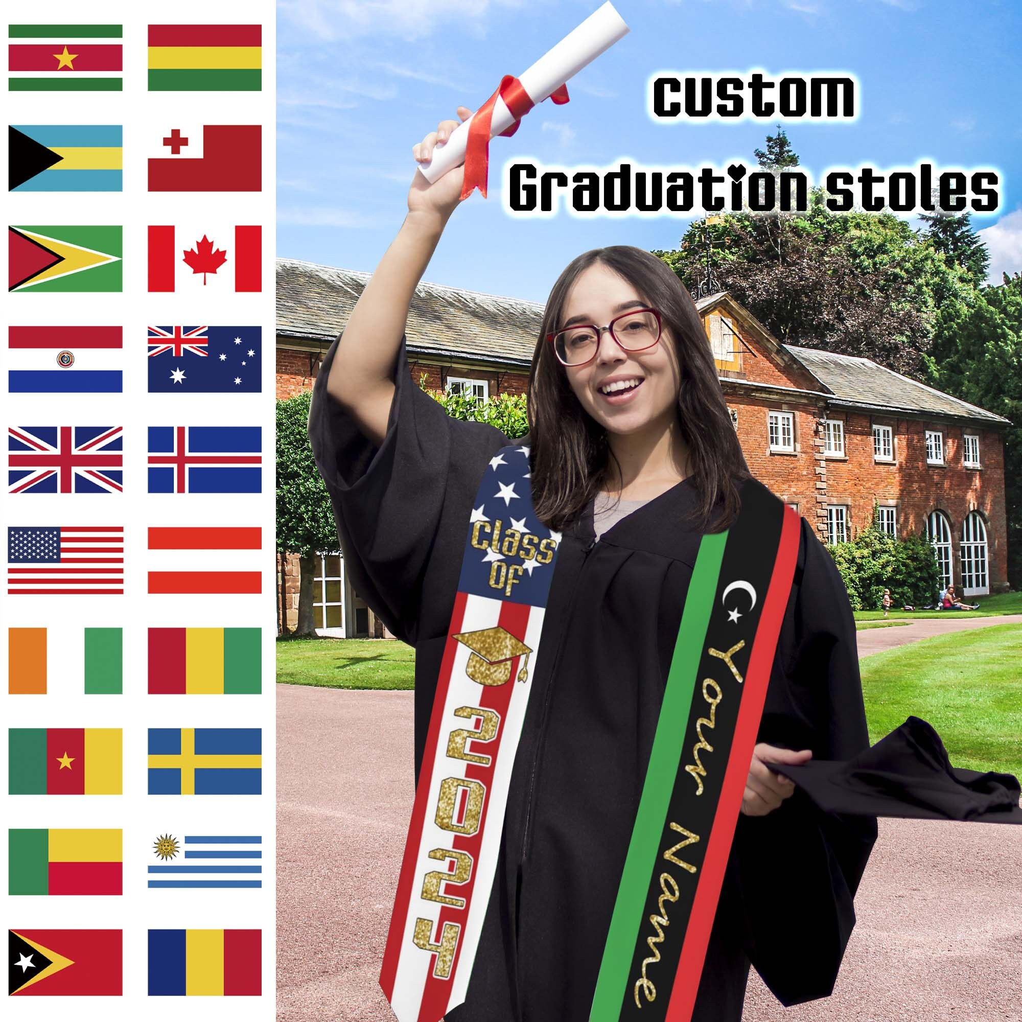 Custom Flag Graduation Stole,custom Graduate Sash With Name,custom ...