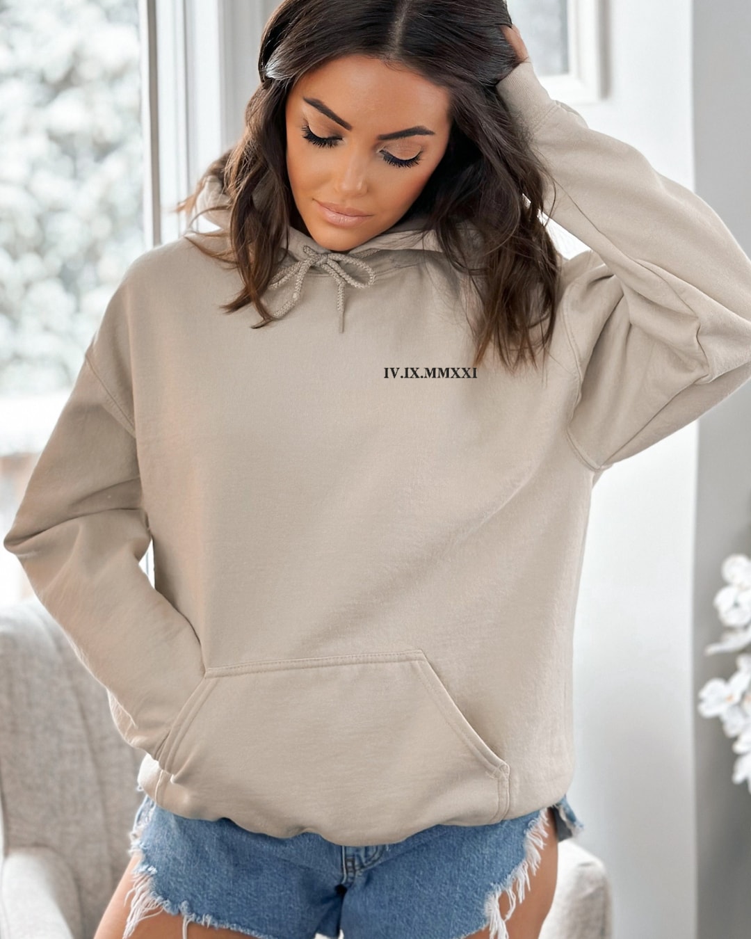 Anniversary Date Couples Hoodie Personalized Embroidered Roman