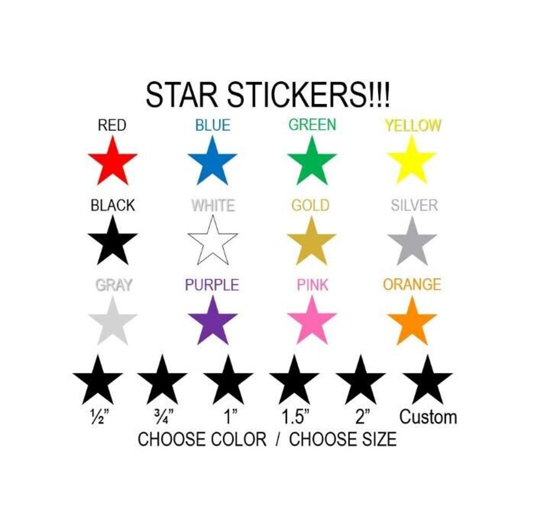 Star Sticker Sheet Vinyl Decal PICK SIZE COLOR Scrapbooking Crafts ...