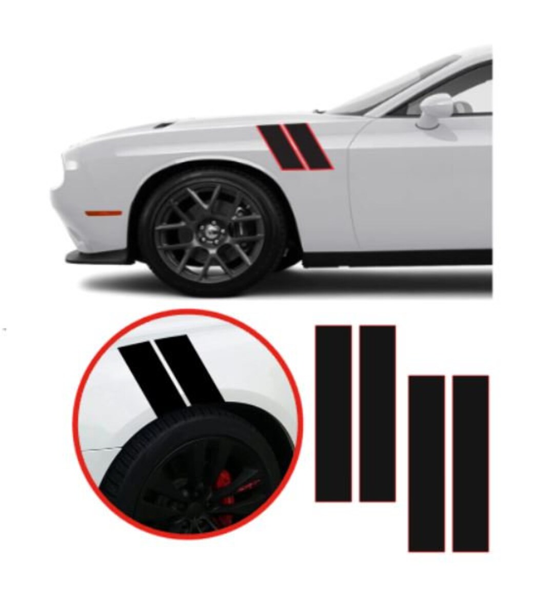 Car Hood Fender Decals 4pc Racing Stripe PICK COLOR Hash Mark Vinyl ...