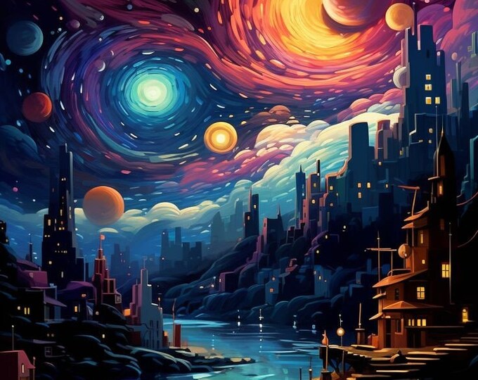 The Galaxy in the City With a River - Etsy