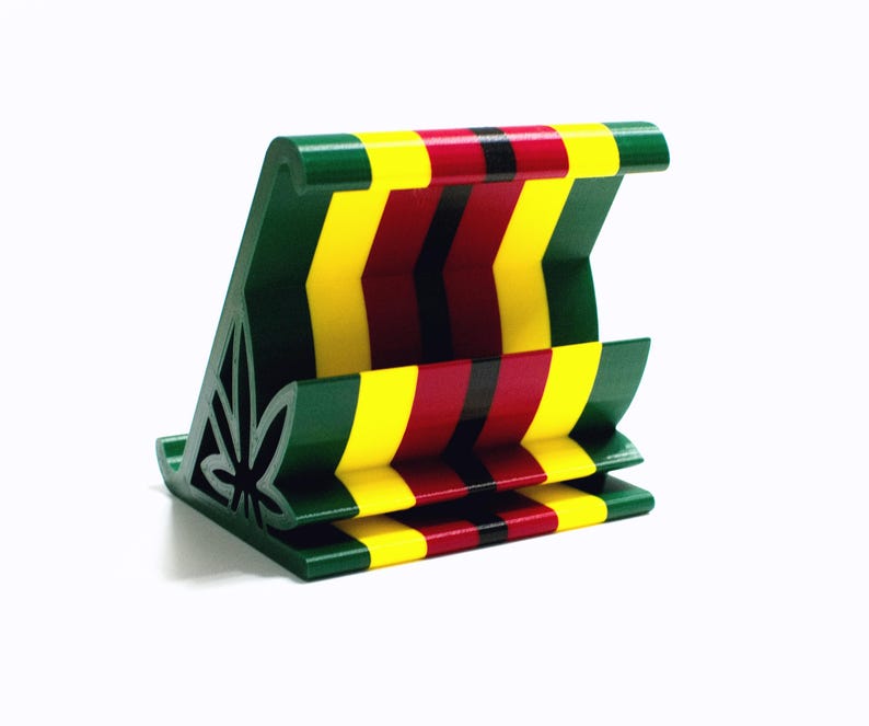 Weed Leaf Rasta Cell Phone Stand: Red, Yellow, Green Striped Desk Decor ...