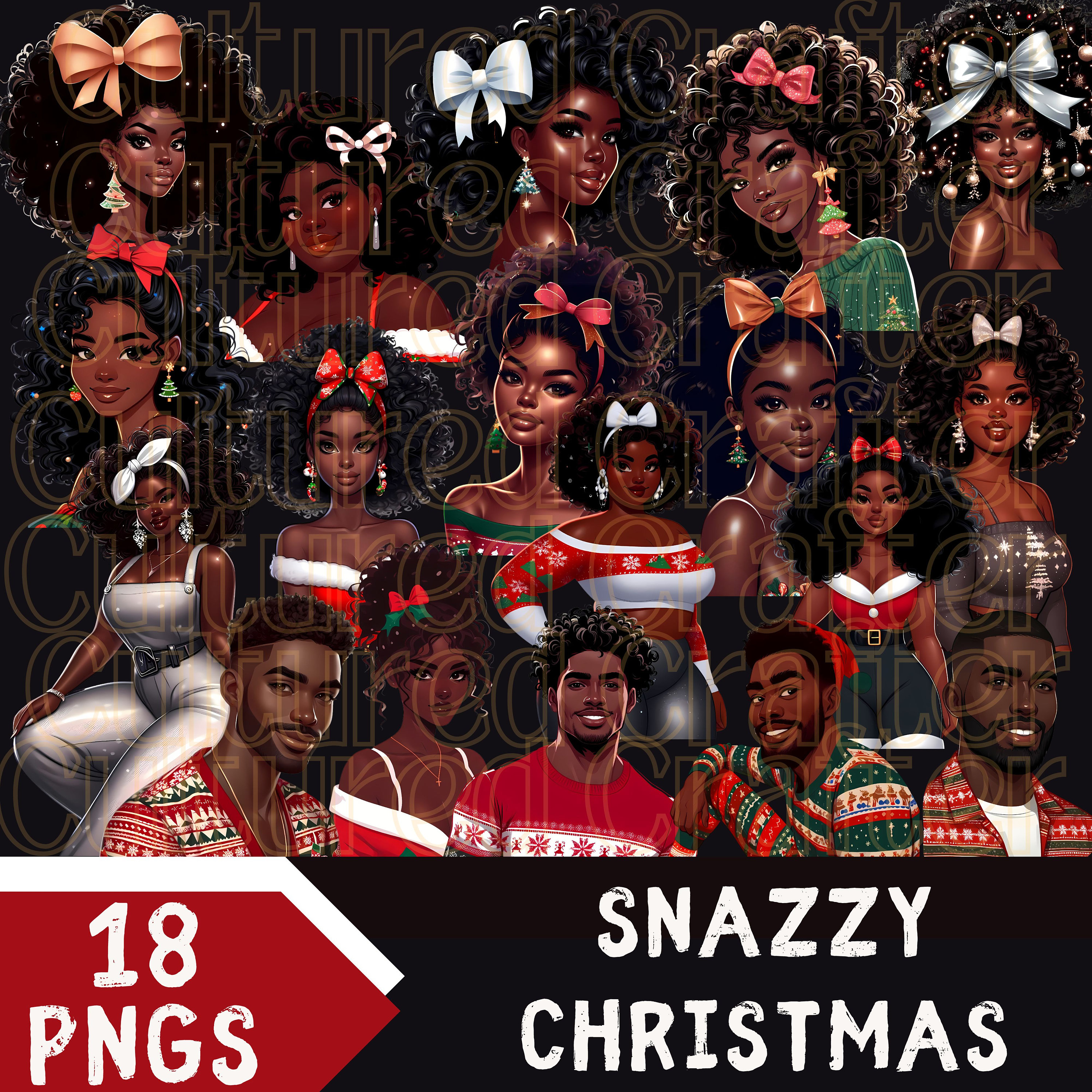 BLACK CHRISTMAS CLIPART, Digital, Mega Bundle, Black Family Christmas ...