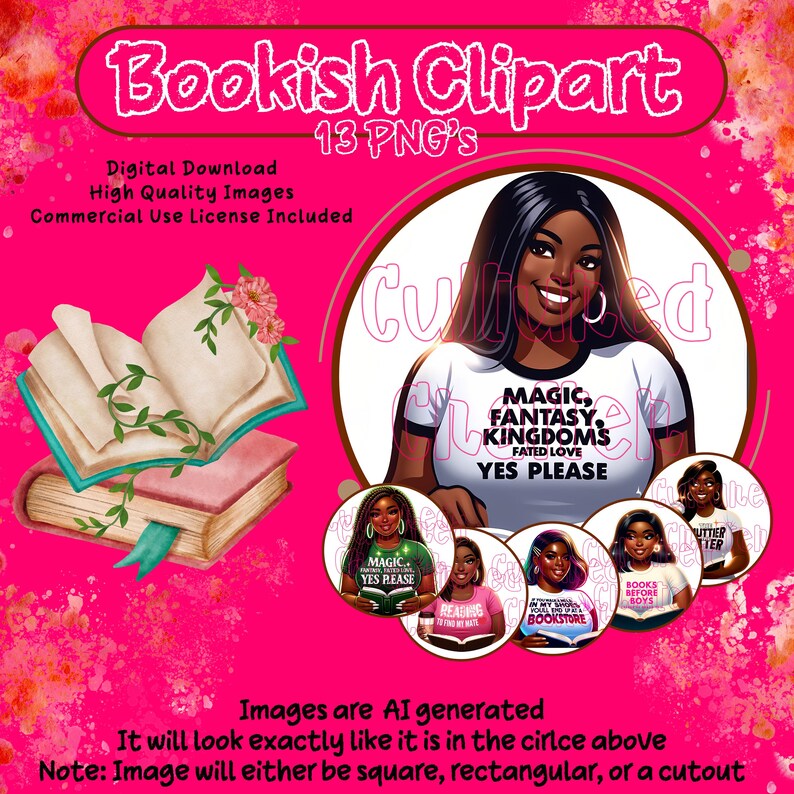 Bookish Clipart, BLACK GIRL BOOK Clipart, Black Girl Book, African American Fashion Doll ...