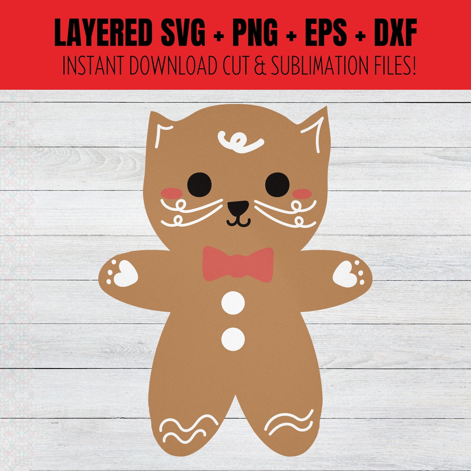 Cat Themed Christmas Gingerbread Man SVG Christmas Cat PNG Gingerbread ...