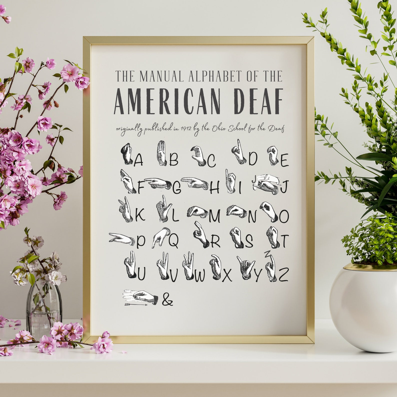 Vintage ASL Alphabet Poster American Sign Language Gift Historical ...