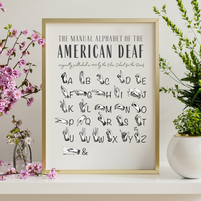 Vintage ASL Alphabet Poster American Sign Language Gift Historical ...