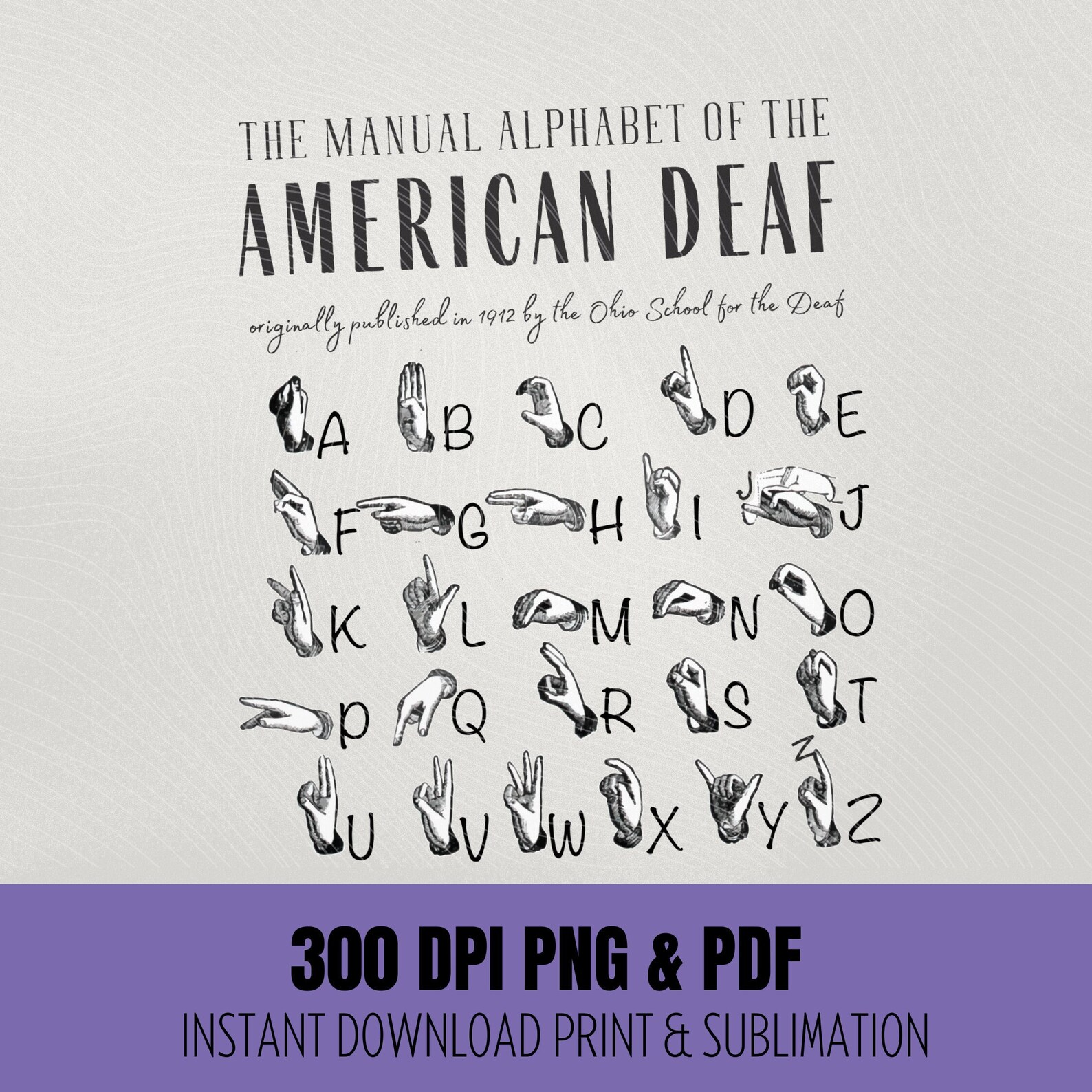 Vintage ASL Alphabet Poster American Sign Language Gift Historical ...