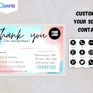 Editable Business Thank You Card Template, Cute Simple CANVA Insert ...